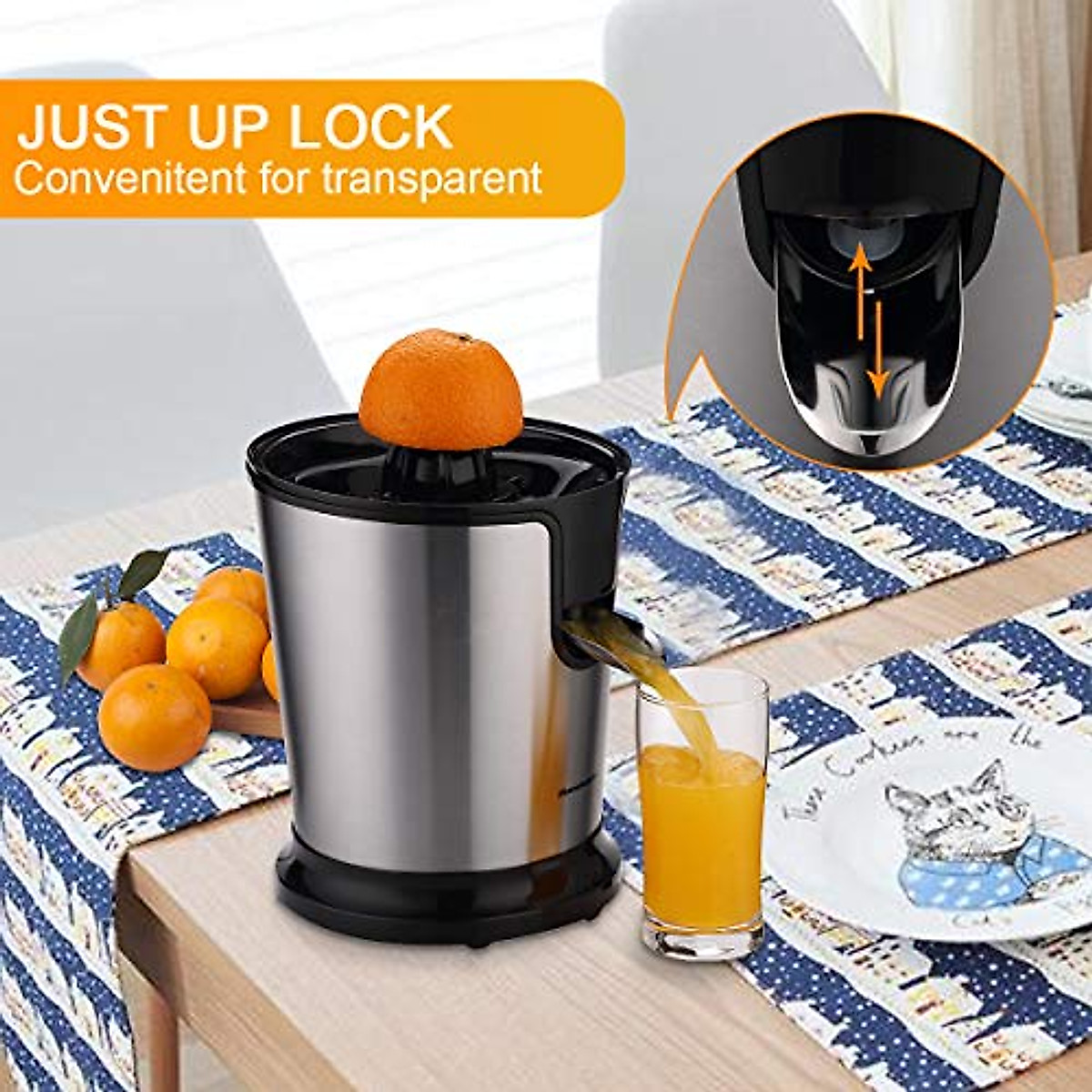 Homeleader Electric Citrus Juicer, Lemon Squeezer with Stainless Steel, Orange Squeezer with Two Cones, Powerful Motor for Grapefruits, Orange and Lemon, Black