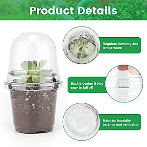 KINGLAKE GARDEN 4'' Plant Nursery Pots,Clear Nursery Pots with Humidity Dome,32 Sets(32 Pots + 32 Clear Lids) Plastic Plant Pots for Transplanting Plant/Succulents/Seedlings(with 10pcs Plant Labels)