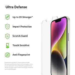 Belkin UltraGlass iPhone 14, iPhone 13 Pro Screen Protector - Easy Application with Installation Guide Tray - Crystal Clear Tempered Glass Screen Protector with AntiMicrobial-Treated Display