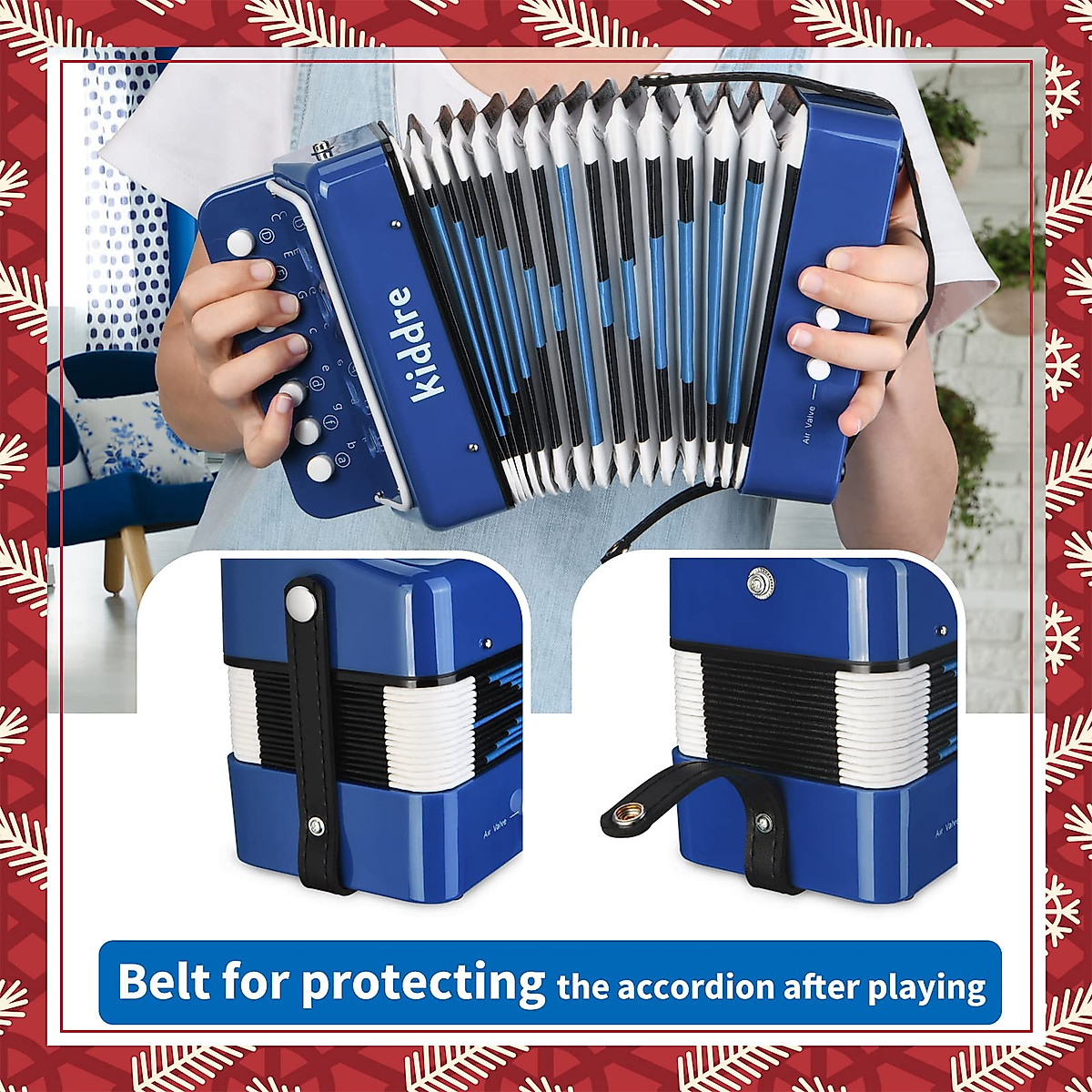 Kiddire Kids Accordion, 10 Keys Button Toy Accordion Musical Instruments for Children Kids Pre-Kindergarten Toddlers Beginners(Blue)