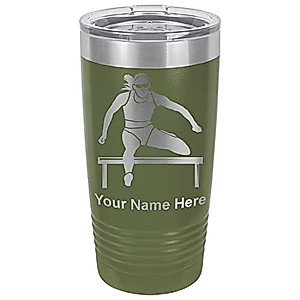 LaserGram 20oz Vacuum Insulated Tumbler Mug, Hurdles Woman, Personalized Engraving Included (Camo Green)
