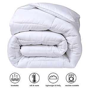 COHOME All Season Queen Size Cooling Comforter，Fluffy Down Alternative Comforter - Quilted Duvet Insert with Corner Tabs - Luxury Soft Hotel Comforter - Reversible - Breathable - White