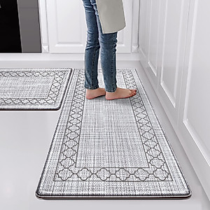 WEZVIX Kitchen Mat Anti Fatigue Kitchen Rug Non-Skid, 1/2Inch Waterproof Standing Mat [2 PCS], Cushioned Kitchen Mats and Rugs, Comfort Floor Mats for Home, Office, Sink, Laundry - Grey and Grey…