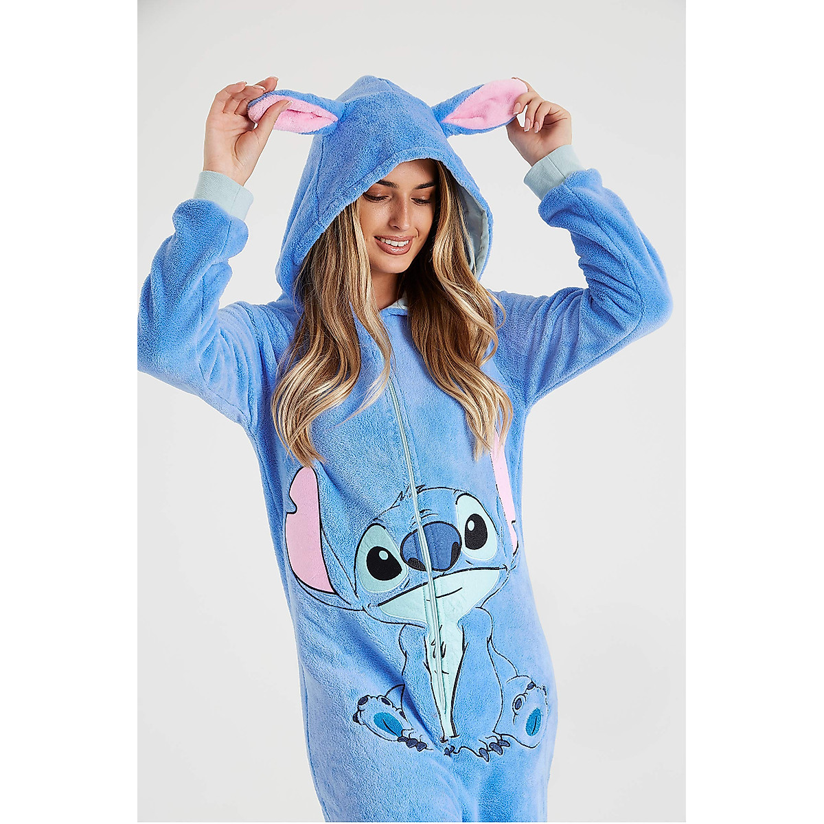 Disney Stitch Onesie, Easy to Wash Stitch Onesies, Adorable Stitch Pajamas for Women and Men, Fluffy Onesies for Teens and Adults, Ideal Zip Up Pajamas Gift, Blue Stitch, Medium