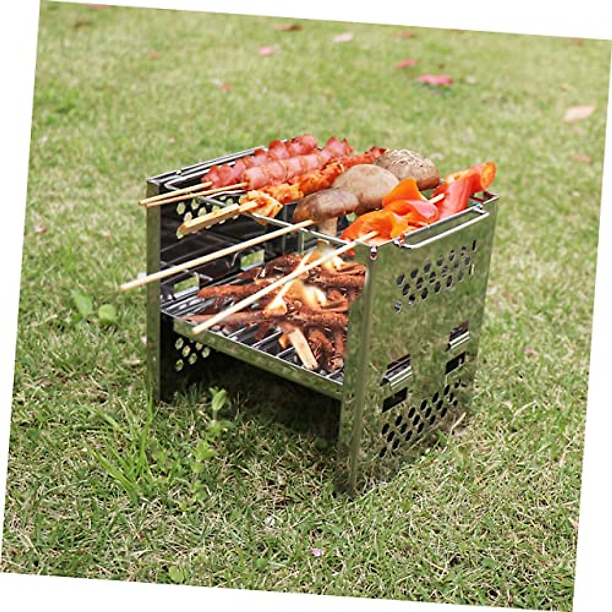 Toddmomy Folding Wood Stove Backpack Accessories Backpacking Stove Portable Burner Portable Smoker Grill Portable Charcoal Grill Charcoal Barbecue Grill Bbq Tool Stainless Steel Silver Mini