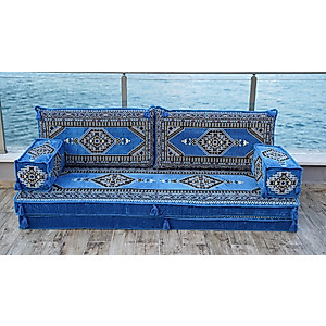 Blue Turkish Floor Seating, Meditation Reading Sofa, Arabic Majlis, Oriental Floor Cushion, Sectional Sofa, Tradional Design Arabic Sofa, Sofa Bed