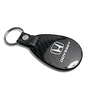 iPick Image Compatible with Honda Odyssey Real Black Carbon Fiber with Leather Strap Large Tear Drop Key Chain