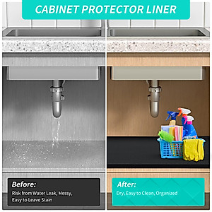 Under Sink Mat, 34" x 22" Under Sink Mats for Kitchen Waterproof, Bathroom Tray with Drain Hole, Under Sink Liner as Protect for Drips Leaks Spills Tray, Black