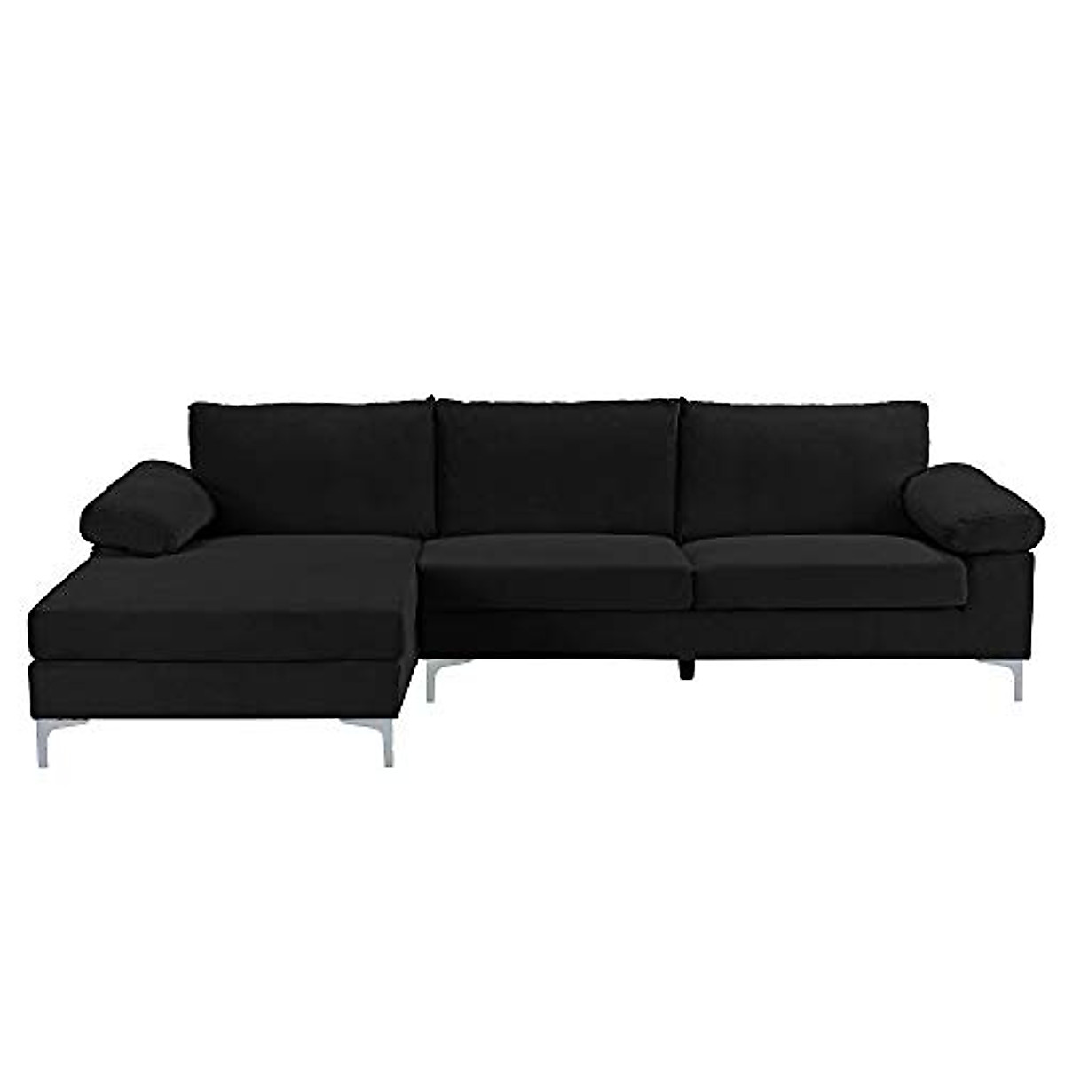 Casa Andrea Milano Modern Large Velvet L-Shape Sectional Sofa, with Extra Wide Chaise Lounge Couch, Black