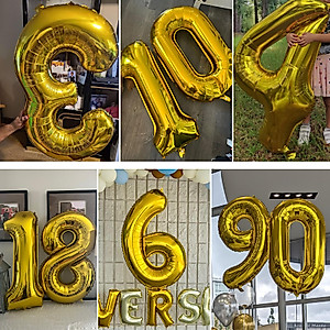 Smlpuame 40 inch Number Balloon 0-9 Gold Large Number 1 Balloons,Digital Balloons for Birthday Party Celebration Decorations Supplies, Helium Foil Number Balloons for Wedding Anniversary