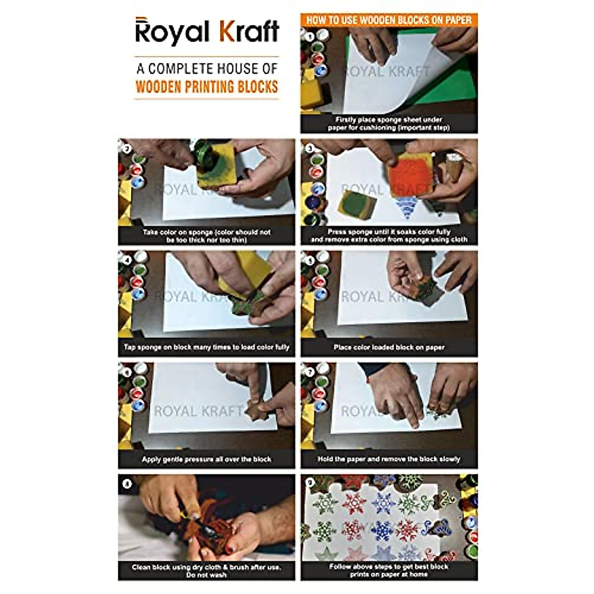 Royal Kraft Assorted Wooden Block Printing Stamps (Set of 25) Bulk01_25
