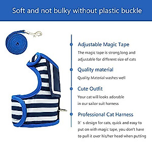 Yizhi Miaow Cat Harness and Leash for Walking Escape Proof, Adjustable Cat Vest Harness, Padded Stylish Cat Walking Jackets, Sailor Suit Navy, X-Small