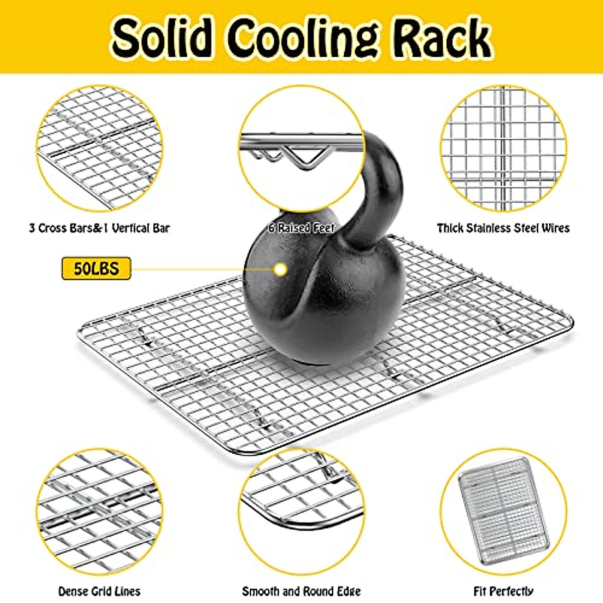 Baking Sheet with Cooling Rack Set(2 Pans+2 Racks) 17'', Terlulu Stainless Steel Baking Pan with Wire Rack, Heavy Duty Half Sheet Pan&Bacon Rack for Oven Cooking, Cookie Sheet, 17.1 x 12.2 x 1.1 Inch
