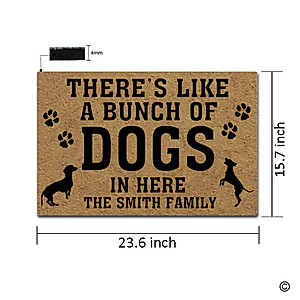 MsMr Funny Door Mat Personalized [Your Name] Indoor Outdoor Doormat Custom Doormat Entrance Floor Mat Home Office Welcome Mat 23.6"x15.7" - There's Like A Bunch of Dogs in Here