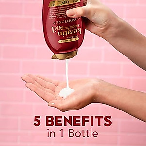 OGX Frizz-Free + Keratin Smoothing Oil Conditioner, 5 in 1, for Frizzy Hair, Shiny Hair, RED, 385 ml