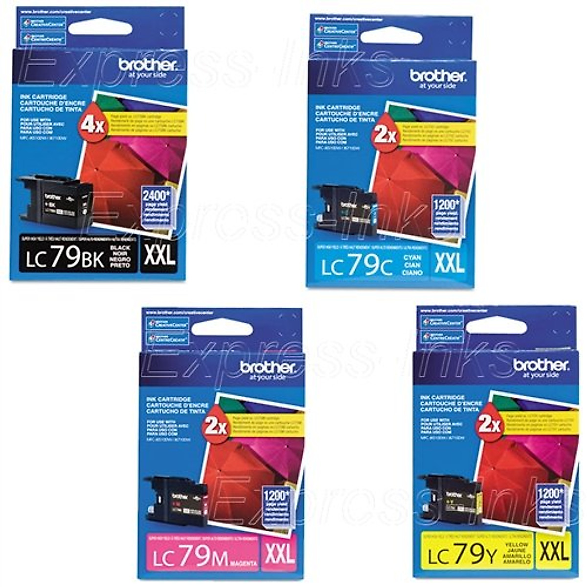 Genuine Brother LC79 (LC-79) Super High Yield Color (Bk/C/M/Y) Ink Cartridge 4-Pack (LC79Bk, LC79C, LC79M, LC79Y) for Brother MFCJ5910DW MFCJ6510DW MFCJ6710DW MFCJ6910DW