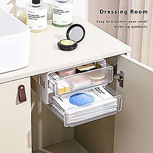 ZHAIXIAONIAN Under Desk Drawer Organizer Slide Out, Storage with 2 Layers, Self Adhesive Drawer, Organizers and Accessories, Stick on Table for Office/Home