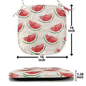 Ambesonne Fruits Chair Seating Cushion Set of 8, Watercolor Fresh Watermelons Yummy Summer Food Harvest Paintbrush Display, Anti-Slip Seat Padding for Kitchen & Patio, 16"x16", Cream Red Jade Green