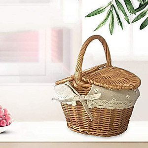 Forart Wicker Picnic Baskets Hamper with Lid and Handle, Wicker Gift Baskets Empty Oval Willow Woven Picnic Basket Candy Basket Storage Basket Wedding Basket
