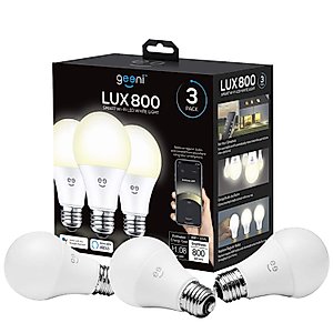 Geeni A19 (3 Pack) White LED Smart Light Bulbs, Dimmable, Works with Alexa and Google Home, Requires 2.4GHz Wifi