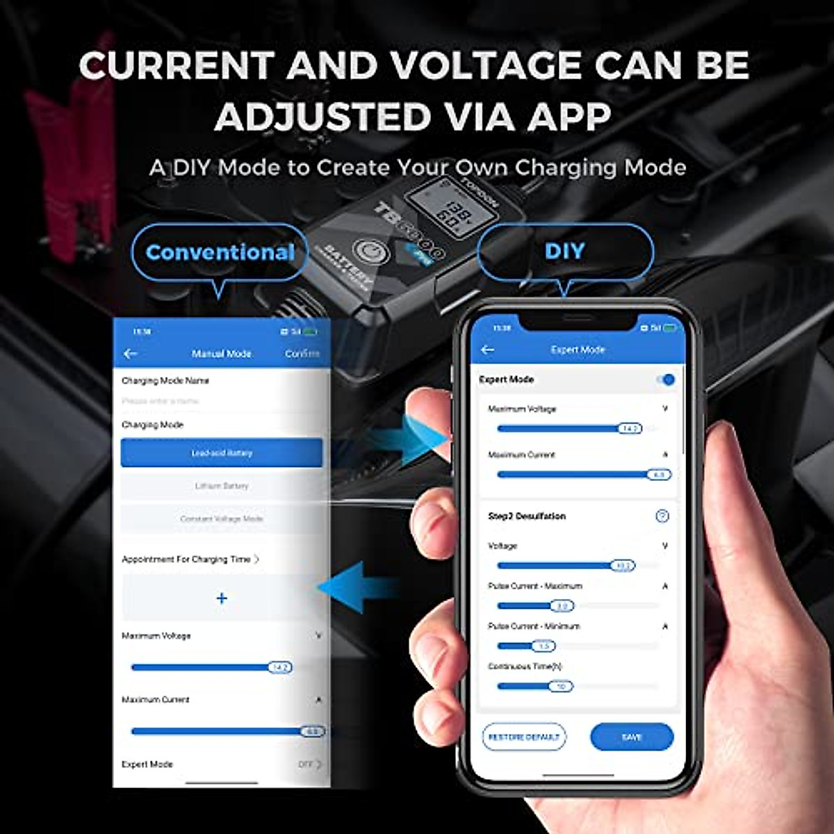 2-in-1 Smart Car Battery Charger and Battery Tester, TOPDON TB6000Pro 6Amp 6V/12V Trickle Charger Maintainer Automotive, 12V Load Tester, App Control Desulfator Lead-Acid AGM LiFePO4 Batteries