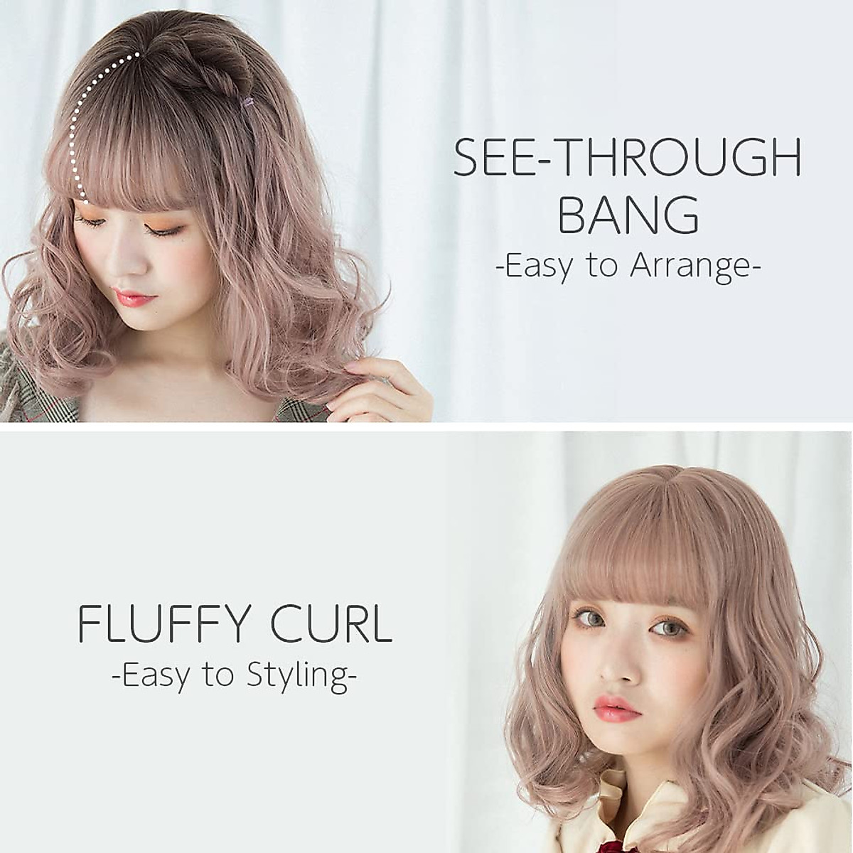 ブライトララ BRIGHT LELE Natural Full Medium Wavy Hair Wigs With Bangs for Women Synthetic Curly Hair Wig for Daily Party Cosplay Wig HF617-NB