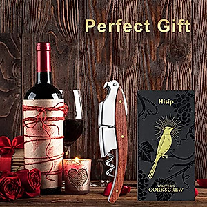Hisip Wine Bottle Opener Upgrade Corkscrew Phoenix Design Red Dot Award Crafted Rosewood Handle, Quick Stainless Steel Wine Key for Beers and Wine Bottles, Christmas Gift for Waiters Bartenders
