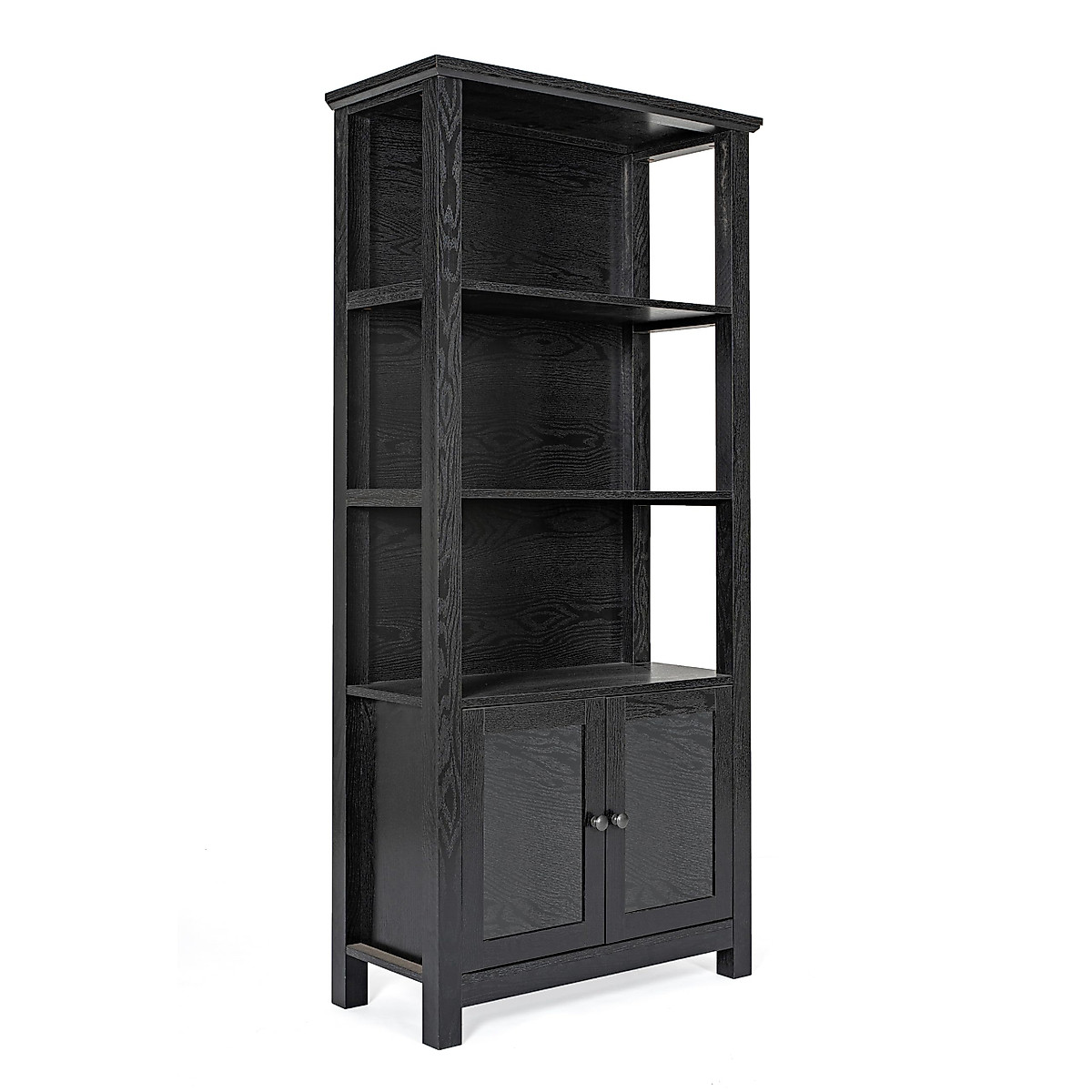 EMMA + OLIVER Dassie Bookcase Storage Cabinet, 2 Glass Doors & 3 Storage Shelves, Wood Bookshelf Cabinet for Living Room, Bedroom, Home Office, 67.75" H, Black