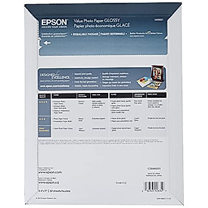 Epson Value Photo Paper Glossy, Letter, 50 Sheets (S400031)