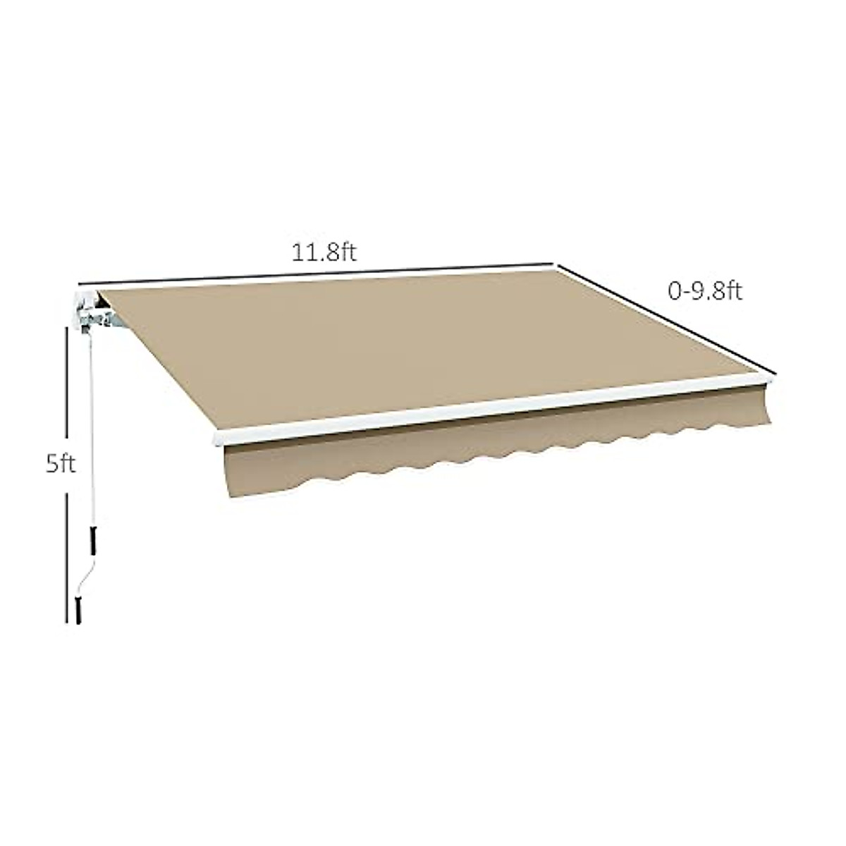 Outsunny 12' x 10' Retractable Awning Patio Awnings Sun Shade Shelter with Manual Crank Handle, 280g/m² UV & Water-Resistant Fabric and Aluminum Frame for Deck, Balcony, Yard, Beige