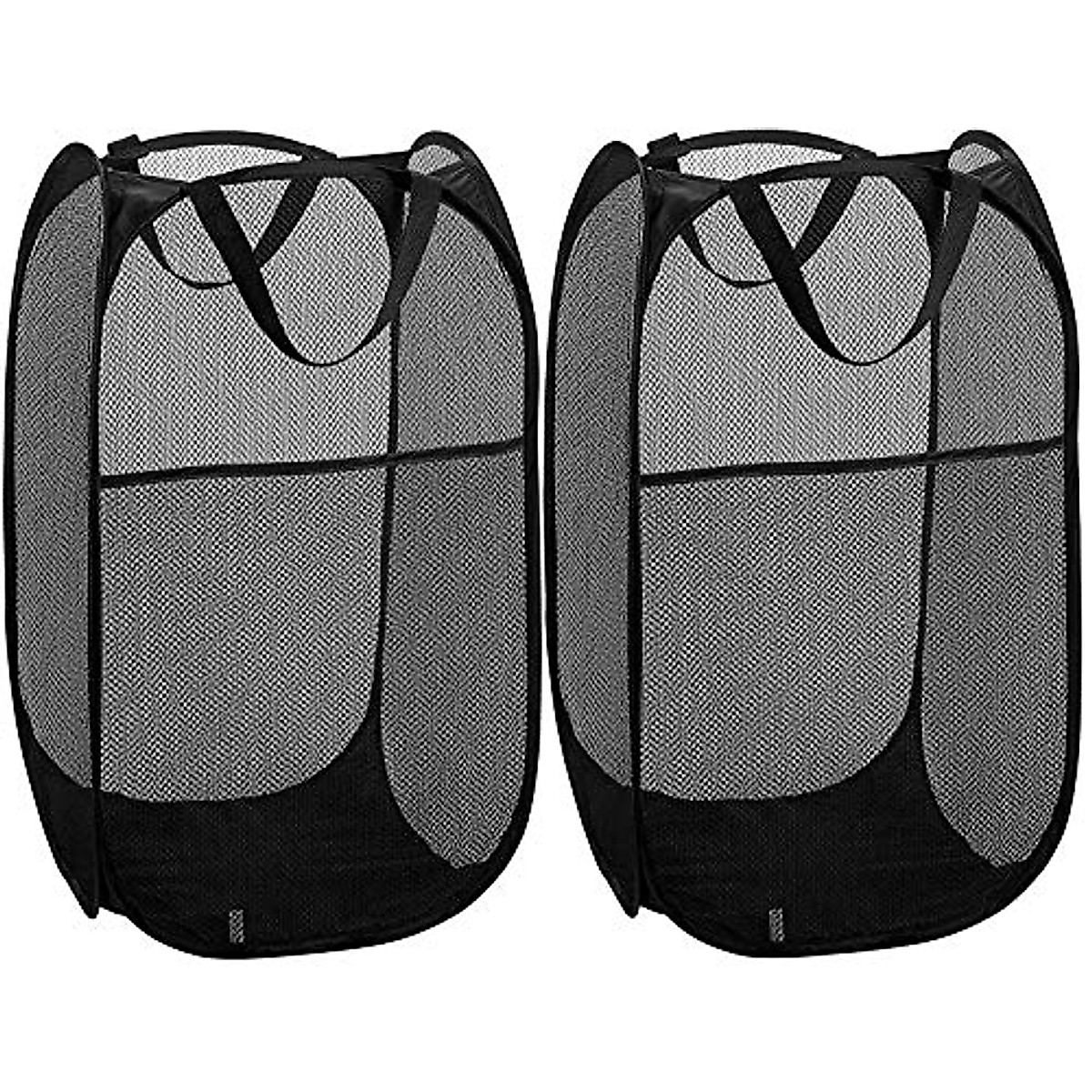 V-Shine Mesh Pop-Up Laundry Hamper, Collapsible Mesh Laundry Hamper Basket with Reinforced Carry Handles,Folding Pop-Up Clothes Hampers for Room, College Dorm or Travel (Black, 2Pack)
