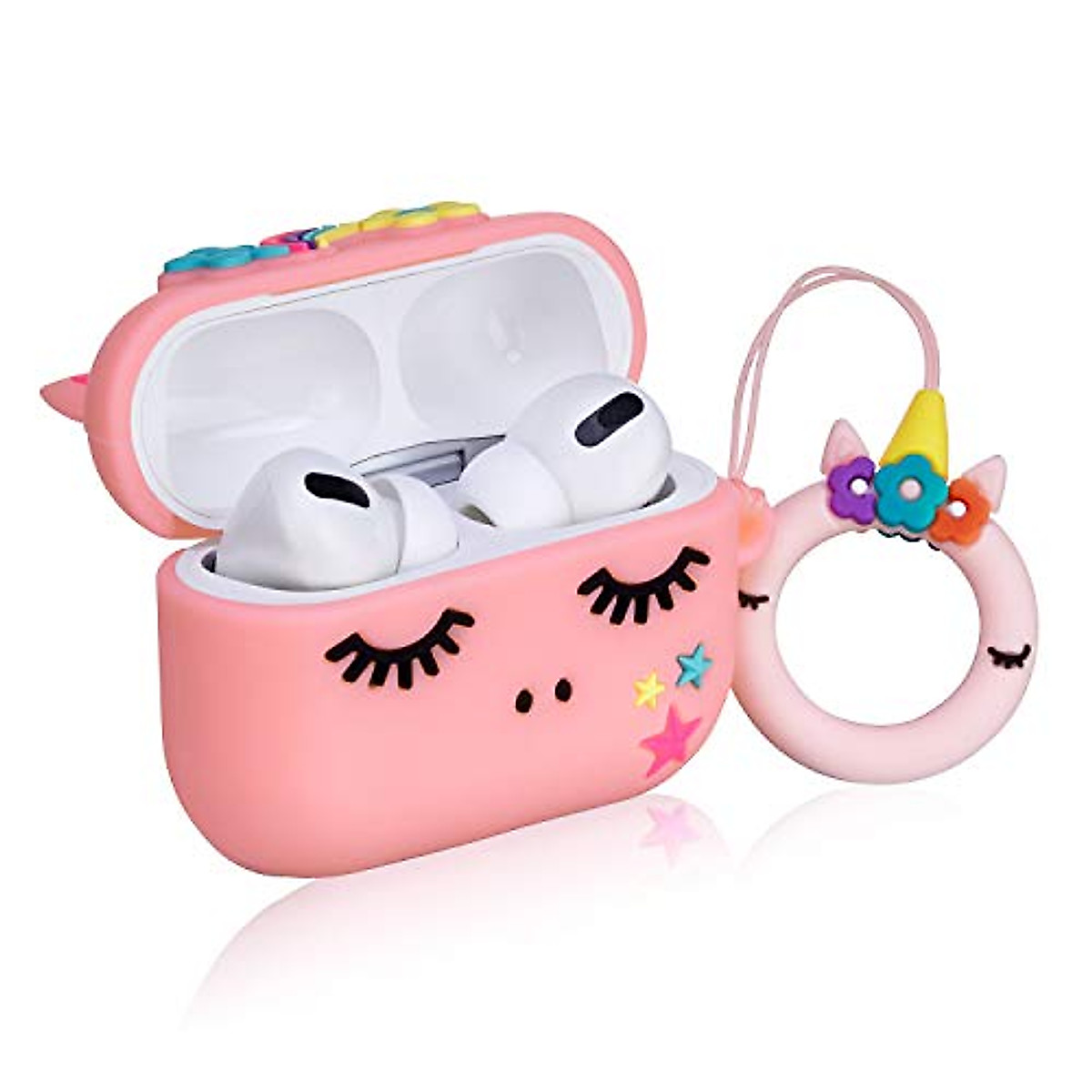 Mulafnxal for Airpod Pro 2019/Pro 2 Gen 2022 Case, Cute Cartoon Silicone Air pods Cover, 3D Funny Unique Fun Cool Keychain Kits Soft Skin Cases Kids Boys Teens Girls for Airpods Pro (Flower Unicorn)