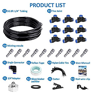 REDTRON 32.8FT Mist Cooling System, Patio Misting System with 10 Misting Nozzles, Outdoor Misting Kit for Patio Garden Greenhouse Trampoline for Waterpark