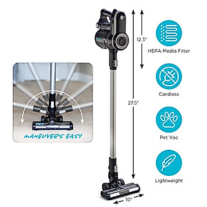 Simplicity Vacuums S65S Vacuum Cleaner Cordless Carpet and Hard Floor Superstar, One-Click and Go Vacuum Stick with Two Speeds, Converts to Handheld Vacuum Cleaner for Car and Home Cleaning