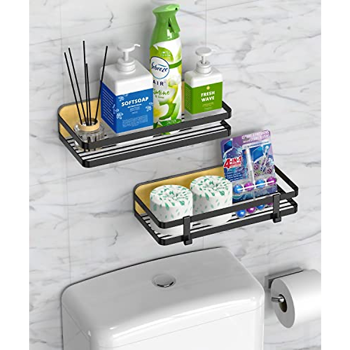 ROYAL CRAFT WOOD Shower Caddy Bathroom Shelf, Bathroom Storage Organizer, Shower Shelf with 2 Hooks, Water & Rust Resistant Iron Basket, Quick & Easy Adhesive Installation for Home & Bathroom Use
