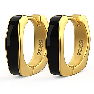 AMORAMOR & FOREVER 14K Gold Plated Enamel Huggie Hoop Earrings for Women - Matte And Glossy Chunky Neon Colorful Small Huggie Earrings Thick Trendy Y2K Square And Round Earrings, Yellow Gold, No