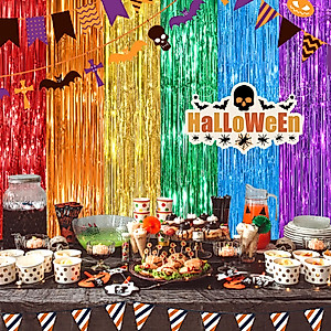 Rainbow Metallic Tinsel Foil Fringe Curtains Backdrop 2Pack 3.3x8.3Ft Party Streamers for Birthday Party Decorations Halloween Christmas Decors Foil Curtain Backdrop for Bachelorette Bridal Party