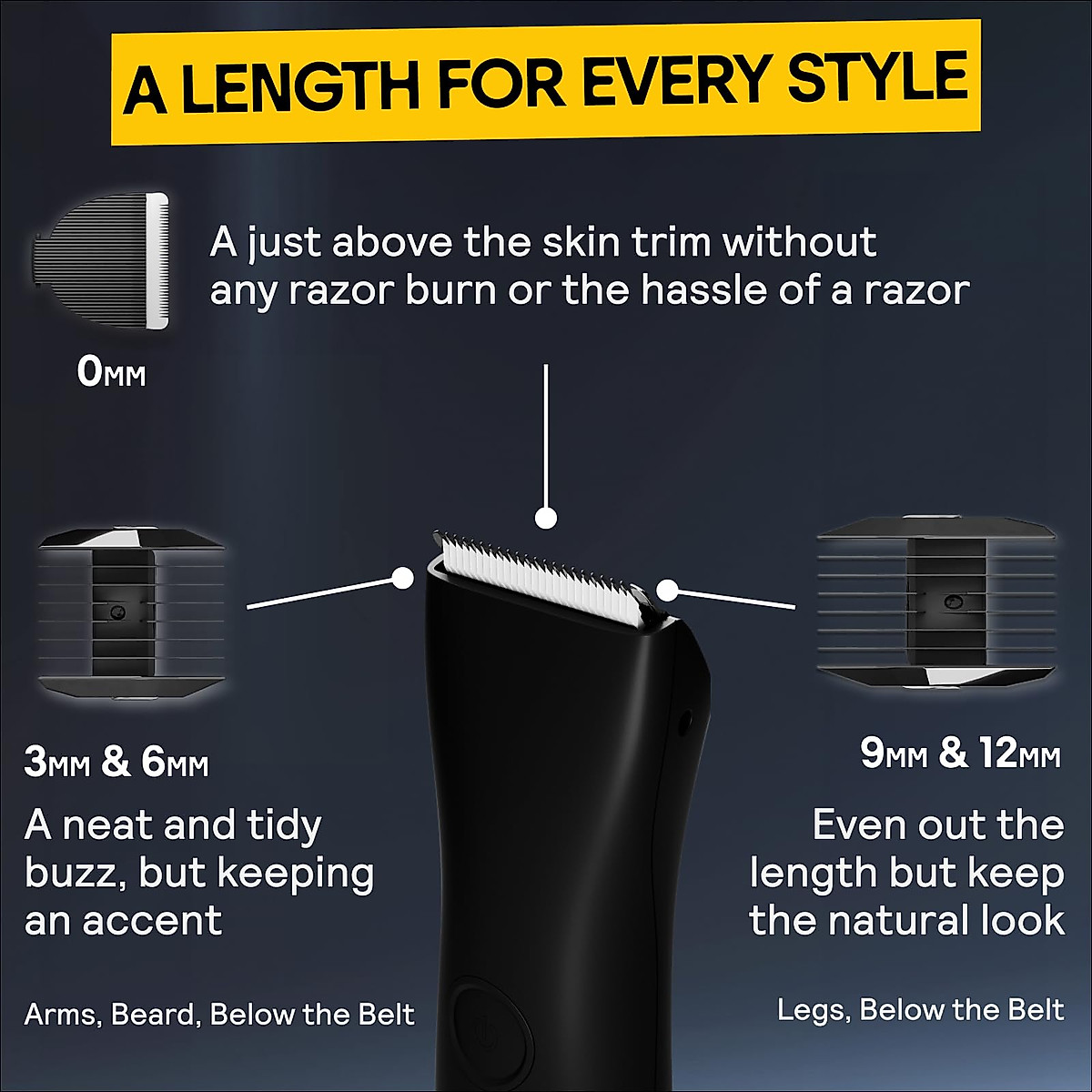 MERIDIAN Body Hair Trimmer for Men and Women - No Nick, No Cut, No Razor Burn Pubic, Groin and Body Shaver - Waterproof & Rechargeable Electric Full Body Groomer - Onyx