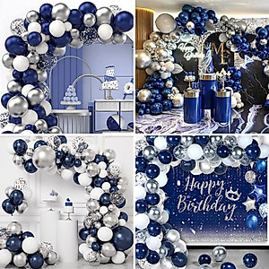 CANREVEL 127pcs Navy Blue Silver Balloons Garland Kit White Silver Confetti Balloons Arch Kit for Birthday Party Baby Shower Wedding Graduation Prom Decorations