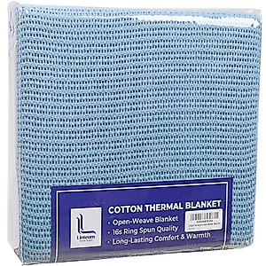 Linteum Textile Supply Leno Weave Blue Blanket, Queen 100% Cotton, Lightweight, Warm, Extra-Fluffy, Premium and Durable Soft & Cozy Bed Blanket for Bed, Couch, Sofa Throw for All Season
