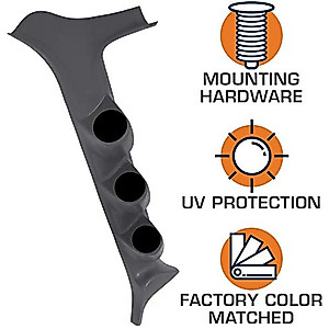 GlowShift Diesel Gauge Package Compatible with Ford F-Series F-250 F-350 7.3L Power Stroke 1992-1997 - Black 7 Color 60 PSI Boost, 1500F EGT & Transmission Temp Gauges - Gray Triple Pillar Pod