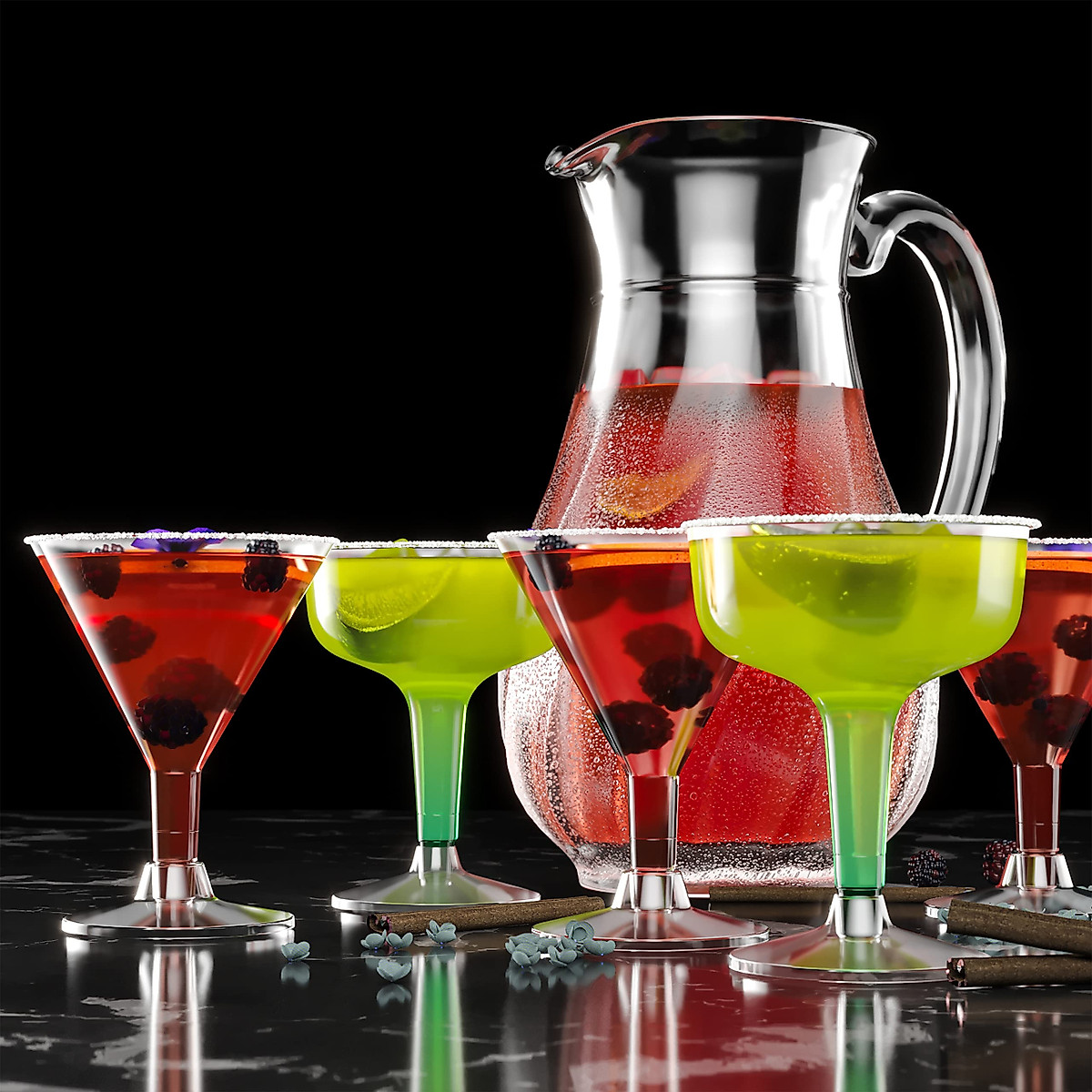 Plastic Martini Glasses - 60 Pack 5 Oz. - Crystal Clear Disposable Martini Glasses With Stem - Cocktail Glasses - Ideal For Weddings, Birthdays, And Parties - Perfect For Appetizers And Desserts