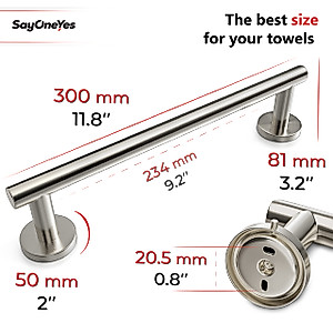 SAYONEYES Brushed Nickel Towel Bar 12 Inch – Heavy Duty Stainless Steel SUS304 Towel Holder Rack for Bathroom, Kitchen, Bedroom Wall Mounted - Single Layer Shower Towel Hanger Rod