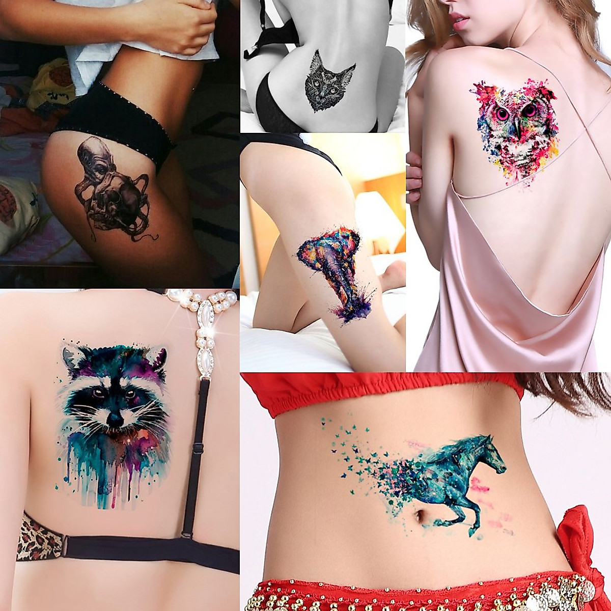 Glaryyears Watercolor Animal Temporary Tattoos for Women Adults, 5 Pack Large Big Fake Creative Tattoo Stickers, Perfectly on Body, Rock Art, Tumblers, Smooth Surfaces