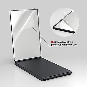 JUSRON 360 Viewing Angle Self Hair Cutting Mirror, Clear Anti-Fog HD Glass (Black with LED, with Accessories)