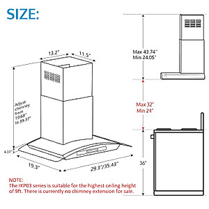 IKTCH 30-inch Wall Mount Range Hood Tempered Glass 900 CFM, Kitchen Chimney Vent Stainless Steel with Gesture Sensing & Touch Control Switch Panel, 2 Pcs Adjustable Lights(IKP03-30)
