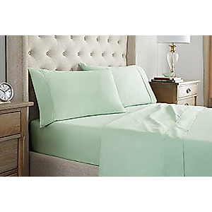 Waverly Cotton Cooling Solid Bedding Sheets & Pillowcases Set, Queen, Pale Green, 4 Piece