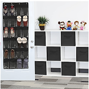 Simple Houseware 24 Pockets - Crystal Clear Over The Door Hanging Shoe Organizer, Black (64'' x 19'')