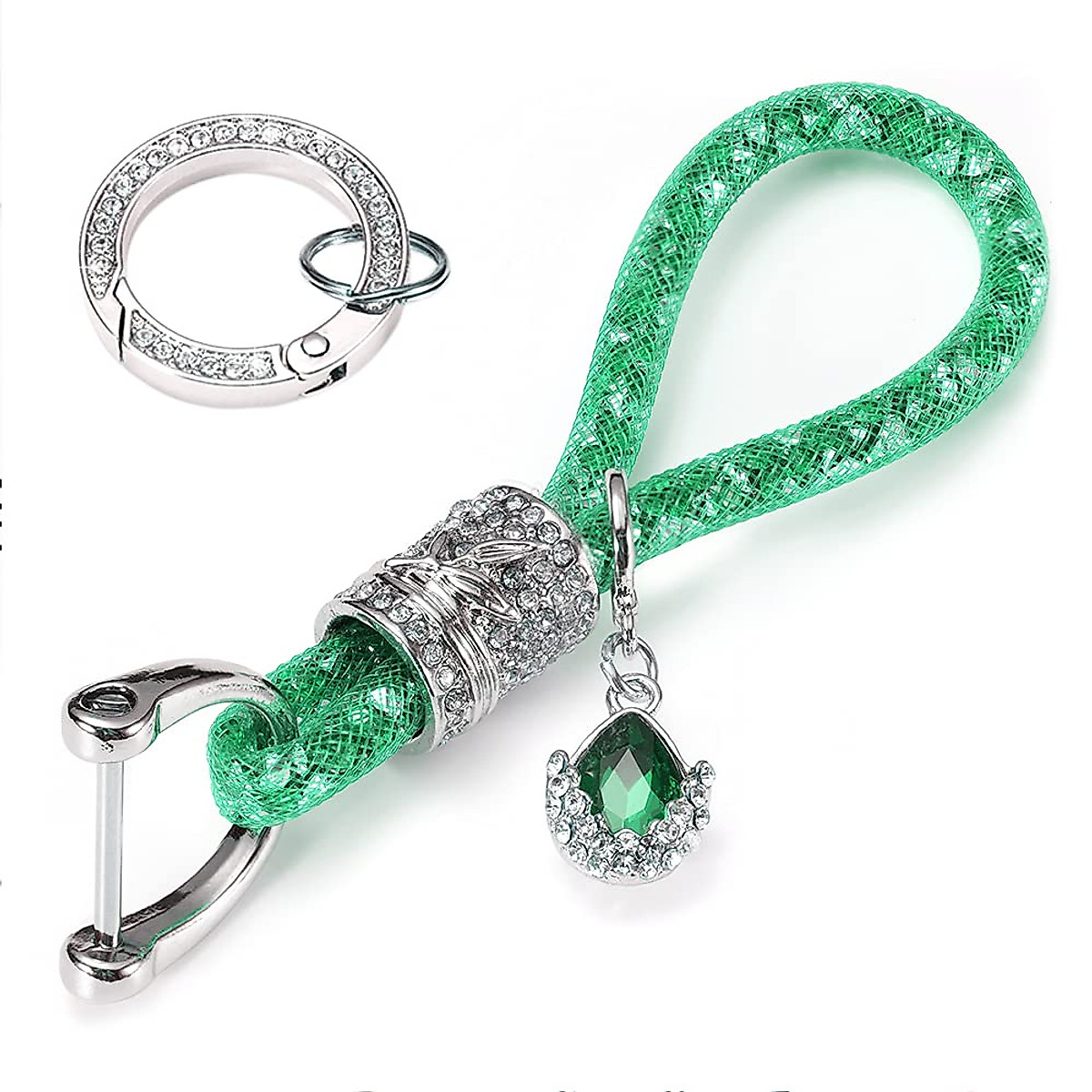Bling Crystal Car Keychain for Women, Keychain Accessories With Bling Rhinestones, Fashionable Car Key Chain for Car Keys for Honda/MercedesBenz/Audi/BMW/Hyundai/Nissan/Mazda/Chvey/Toyota (Green)