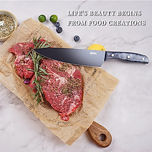 SNK 8 Inch Professional Chef Knife, Kitchen Knife with Full Tang and Ergonomic Acrylic Resin Handle, Quicksand Metallic Coating, Cooking Knife for Chopping and Slicing with Gift Box, Gray